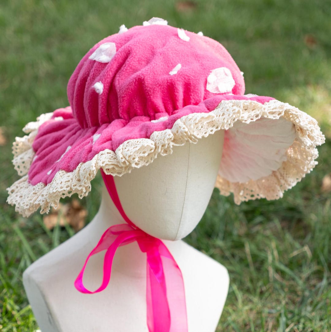Button Mushroom Hat, Hot Pink With White Dots, Decorated With Cotton ...