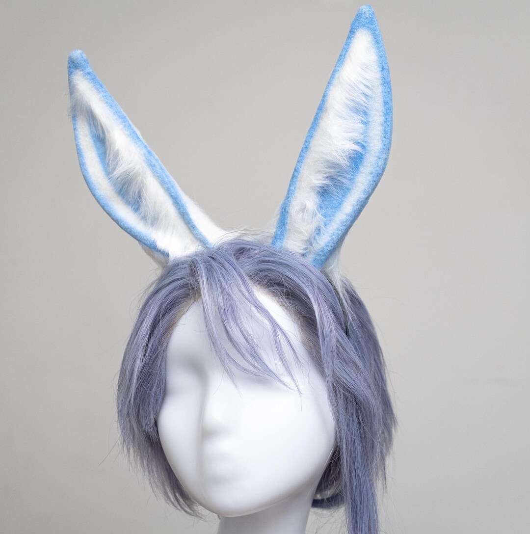 Long Rabbit Ears, Blue Bunny Ears, Furry Rabbit Ears, Lifelike Fur ...
