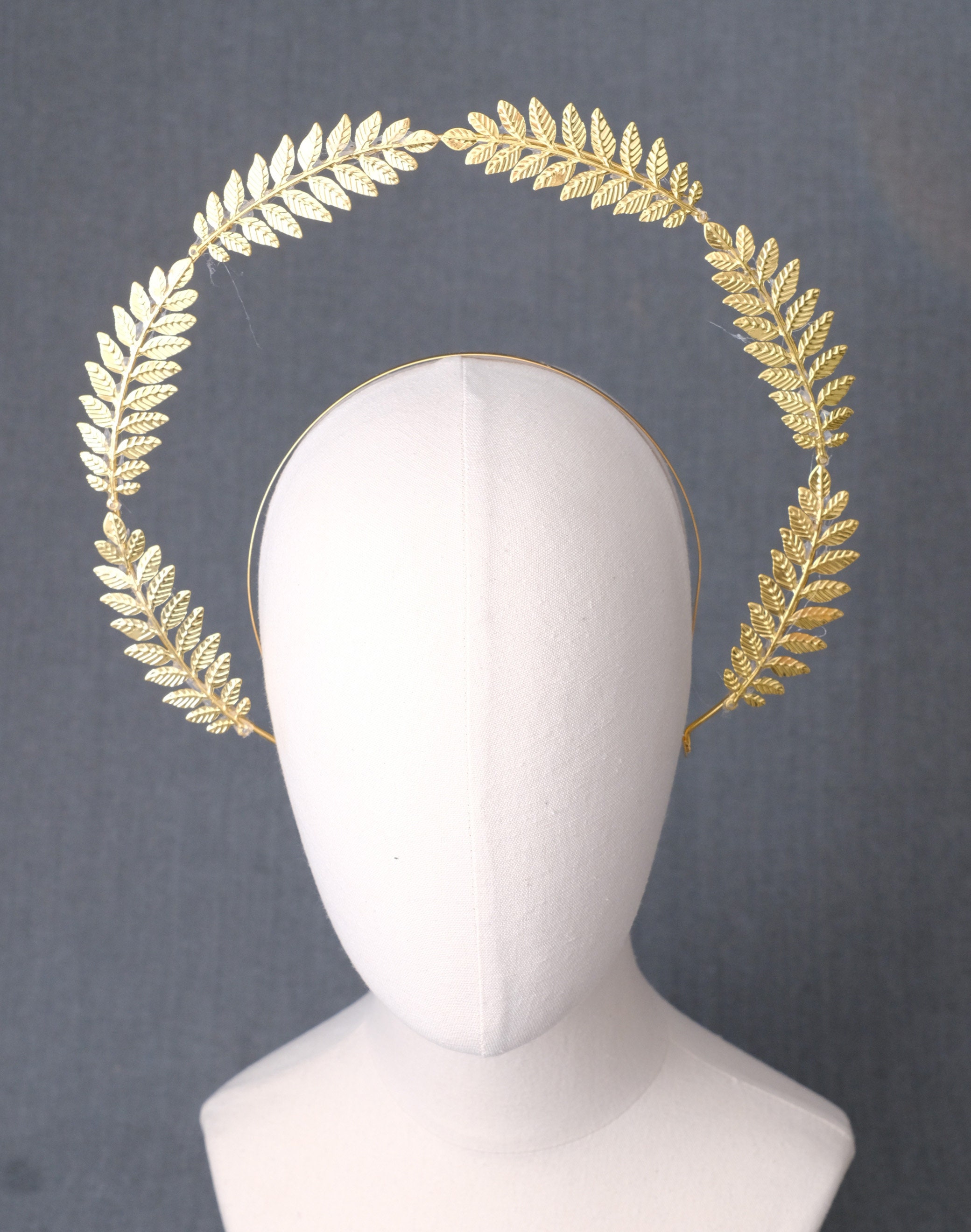 Bridal Laurel Leaf Gold Halo Crown Baroque Greek Goddess Olive ...