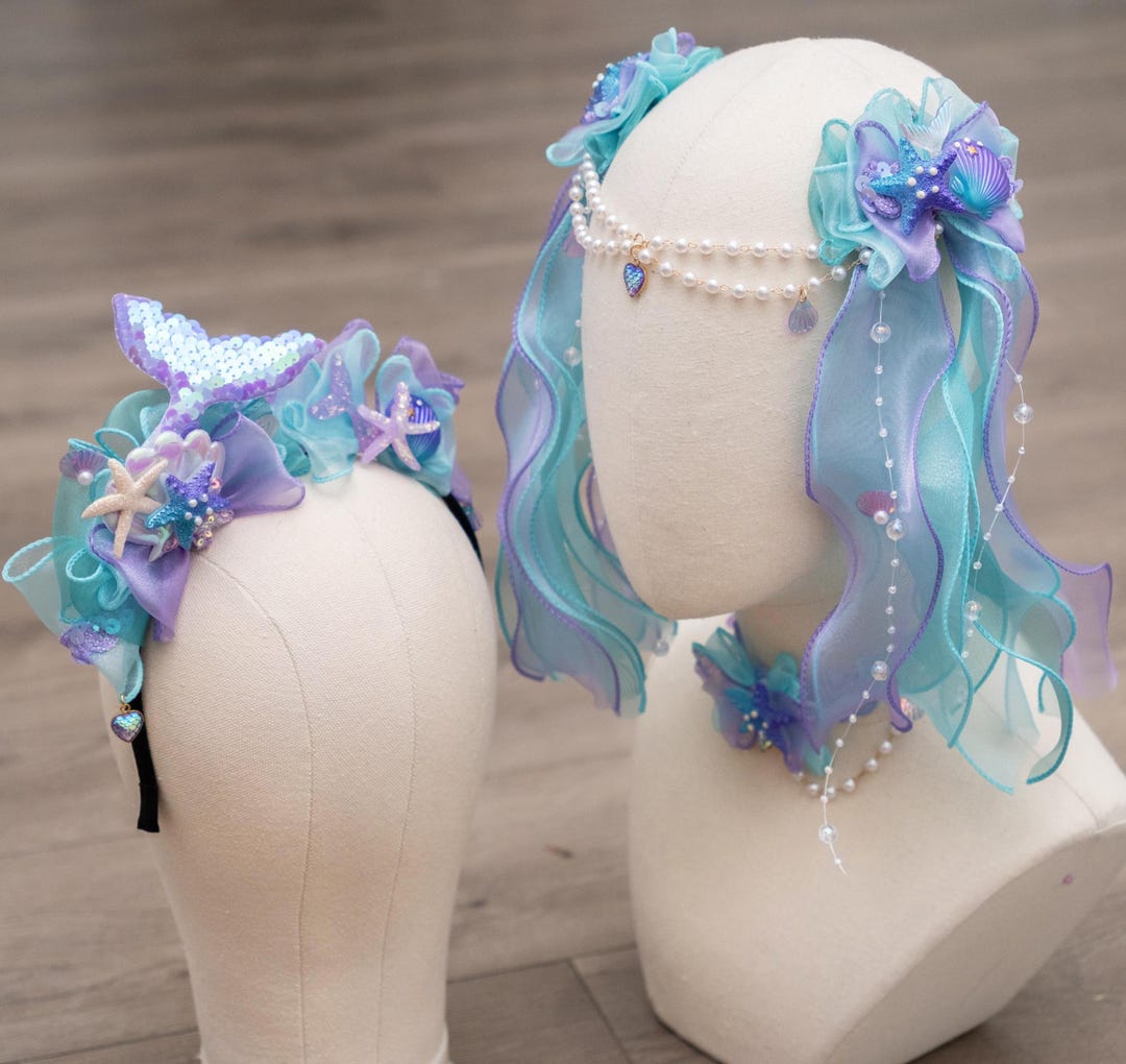 Mermaid Headdress, Purple and Turquoise Blue, Ribbons, Sea Stars and ...