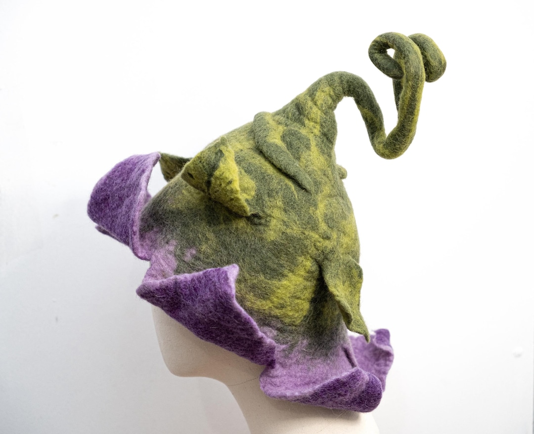 Felted Wool Bellflower Hat, Green Purple Flower Hat, Forest Elf Hat ...