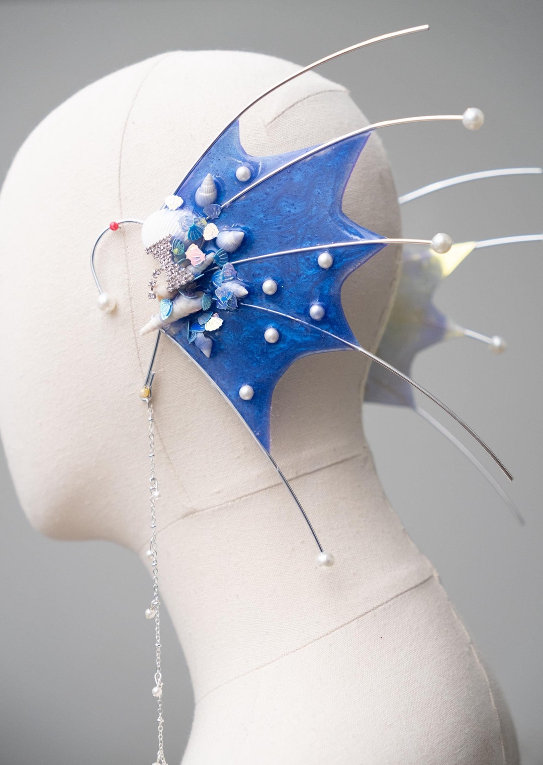 Mermaid Ears, Navy Blue, Resin, Fish Fin Ears, Siren Ears, Merfolk Ears ...