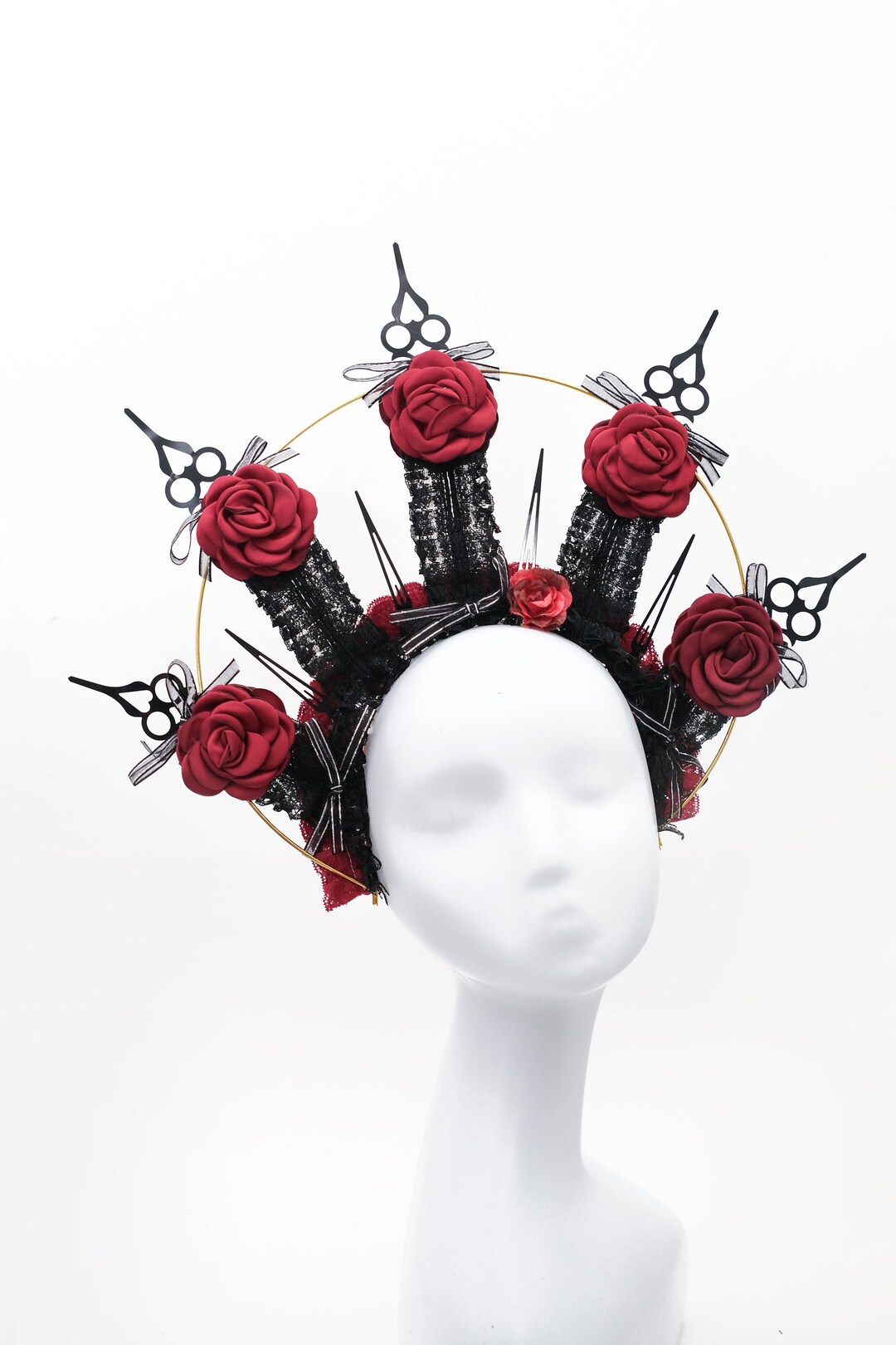Goth Halo Crown Black Red Rose Vampire Headdress Wedding Lolita Witch ...