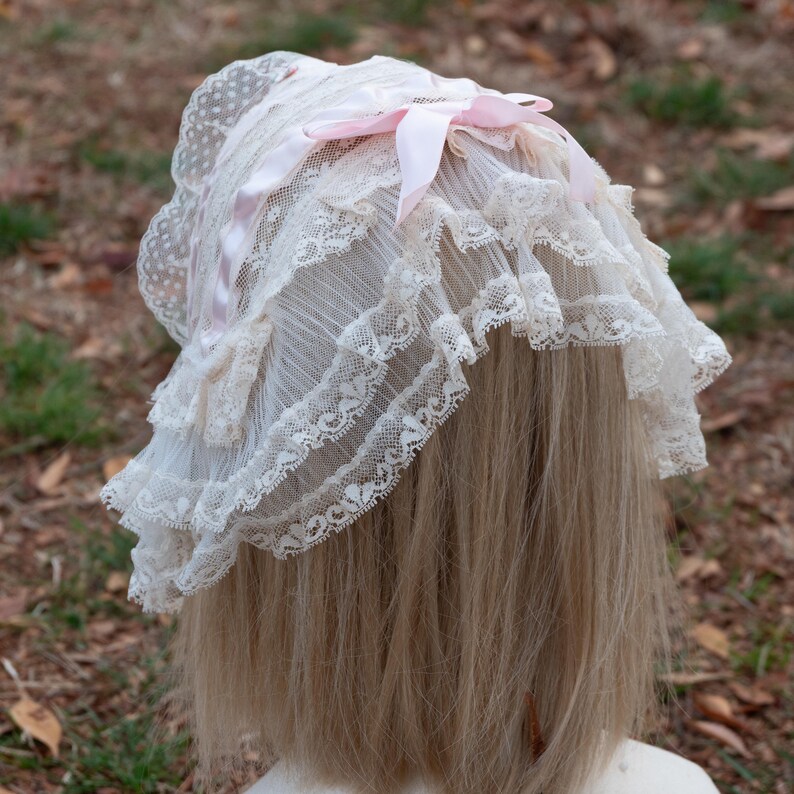 Victorian Flat Bonnet, Pink Beige, Soft Laces, Ren Faire, Prairie ...