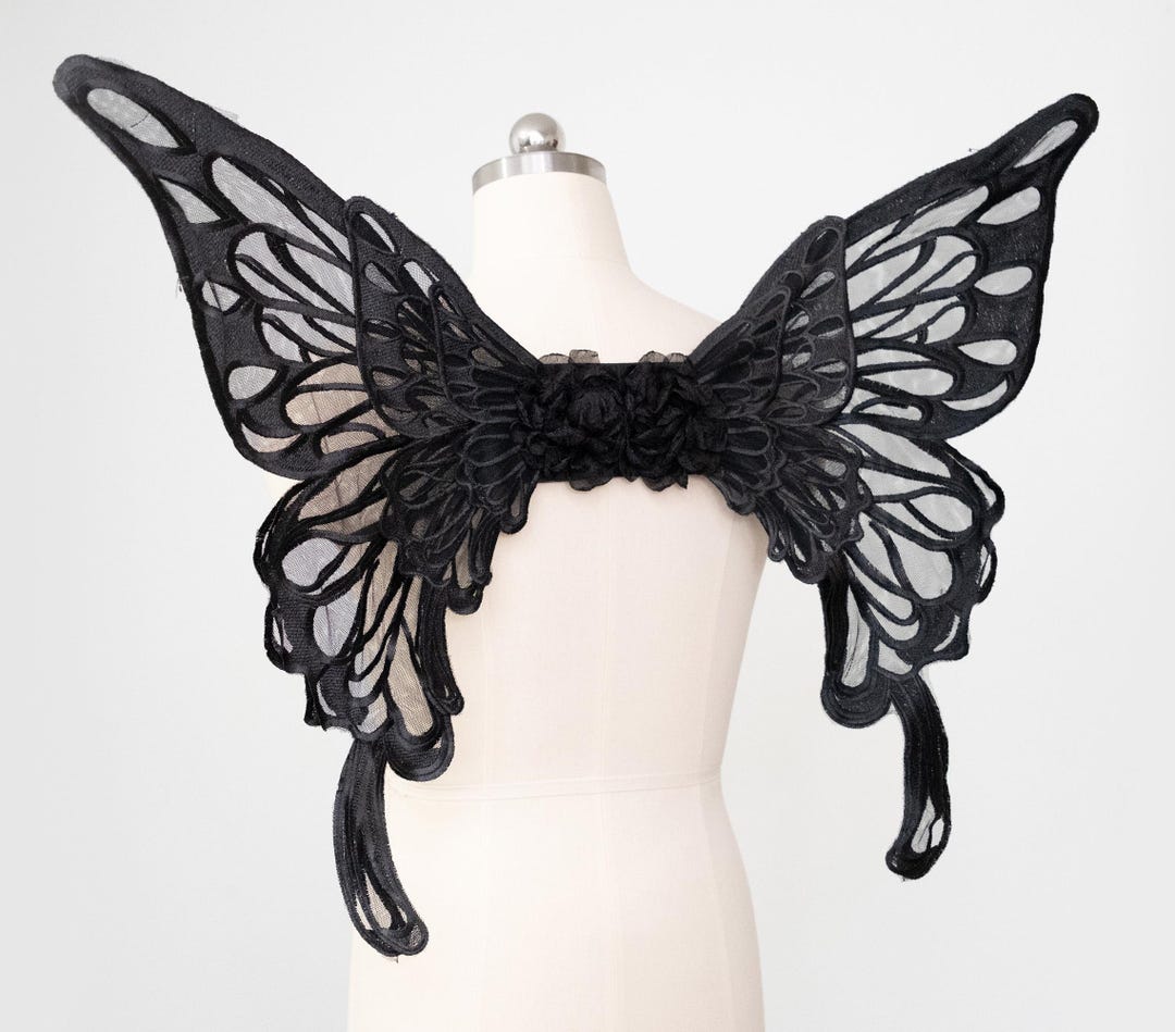 Butterfly Wings, Back Wings Costume, Black, Goth, Made of Embroidery ...