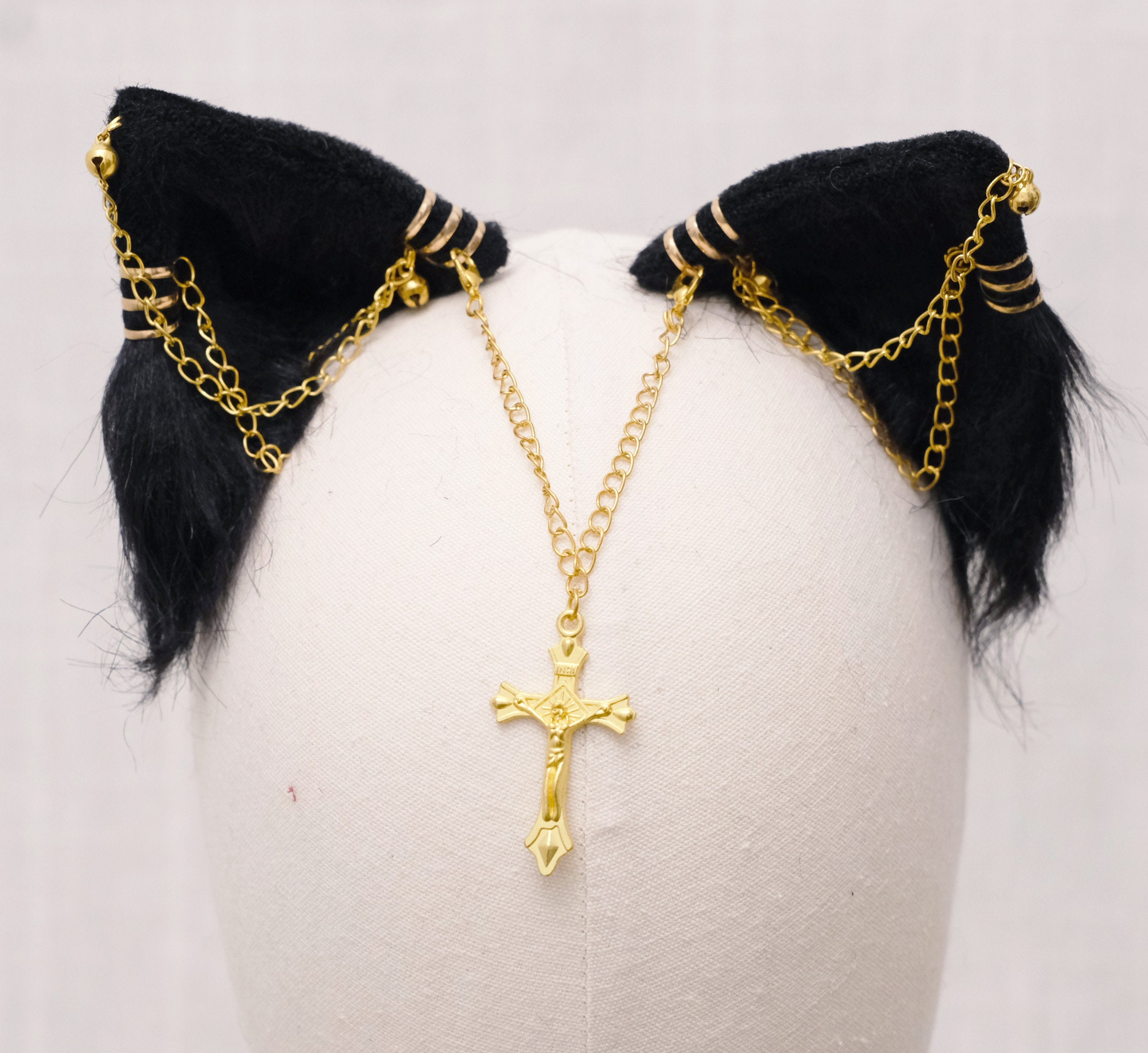 Black Cat Ears Hair Clips With Cross Earrings and Chain Cosplay Cute ...
