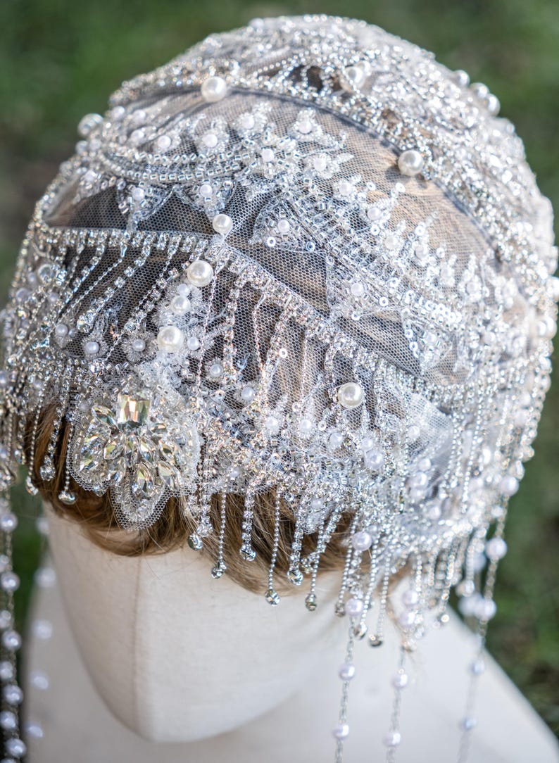 Gatsby Headpiece, White and Silver, Bead and Sequin, Jazz Age, Juliet ...