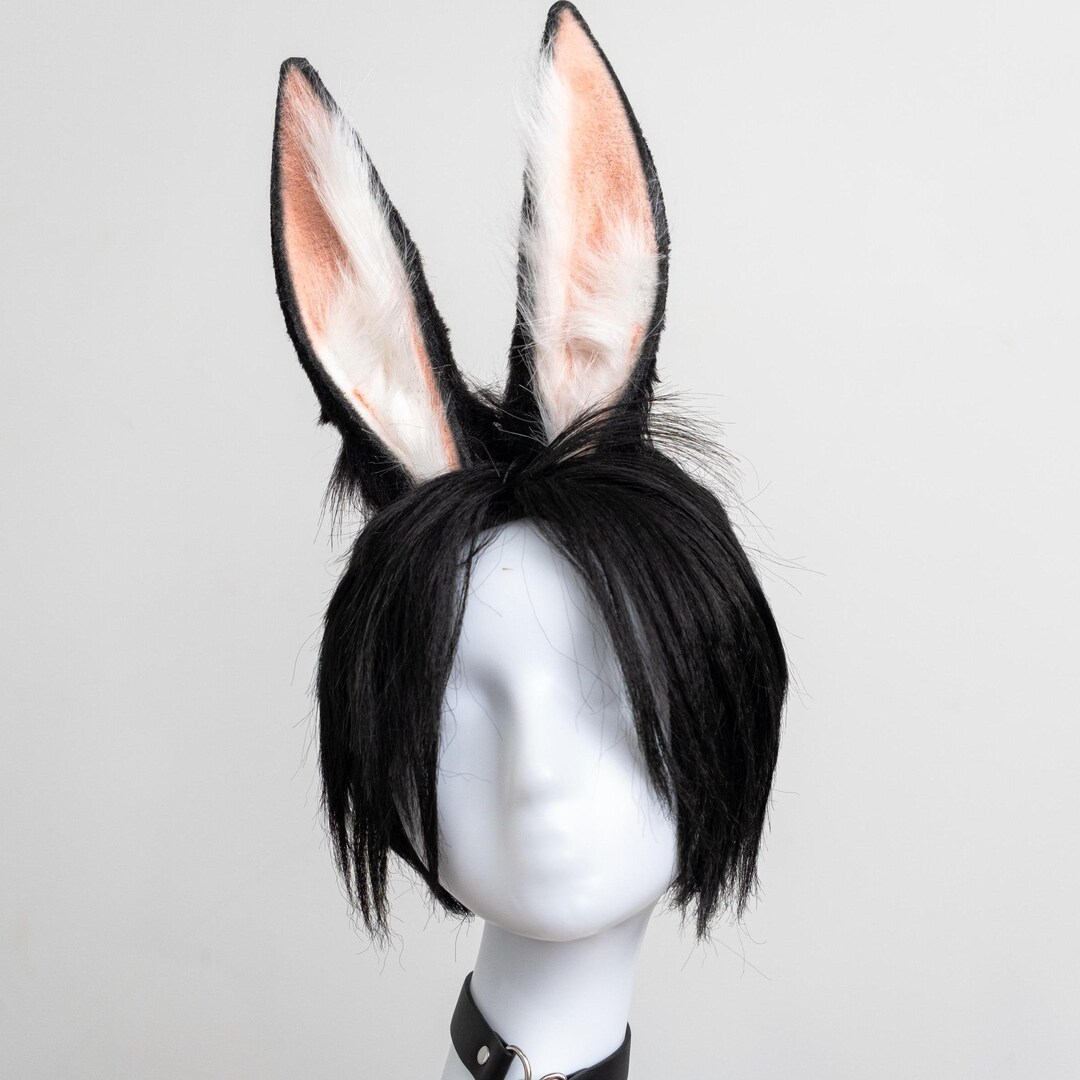 Long Rabbit Ears, Black Bunny Ears, Furry Rabbit Ears, Lifelike Fur ...