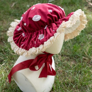 Red Button Mushroom Hat With White Dots, Decorated With Cotton Laces ...