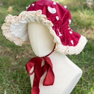 Red Button Mushroom Hat With White Dots, Decorated With Cotton Laces ...