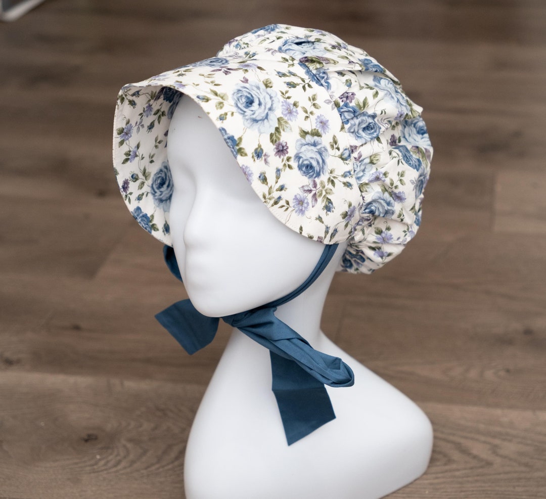Medieval Bonnet, White Bonnet With Blue Flowers, Renaissance Cotton ...
