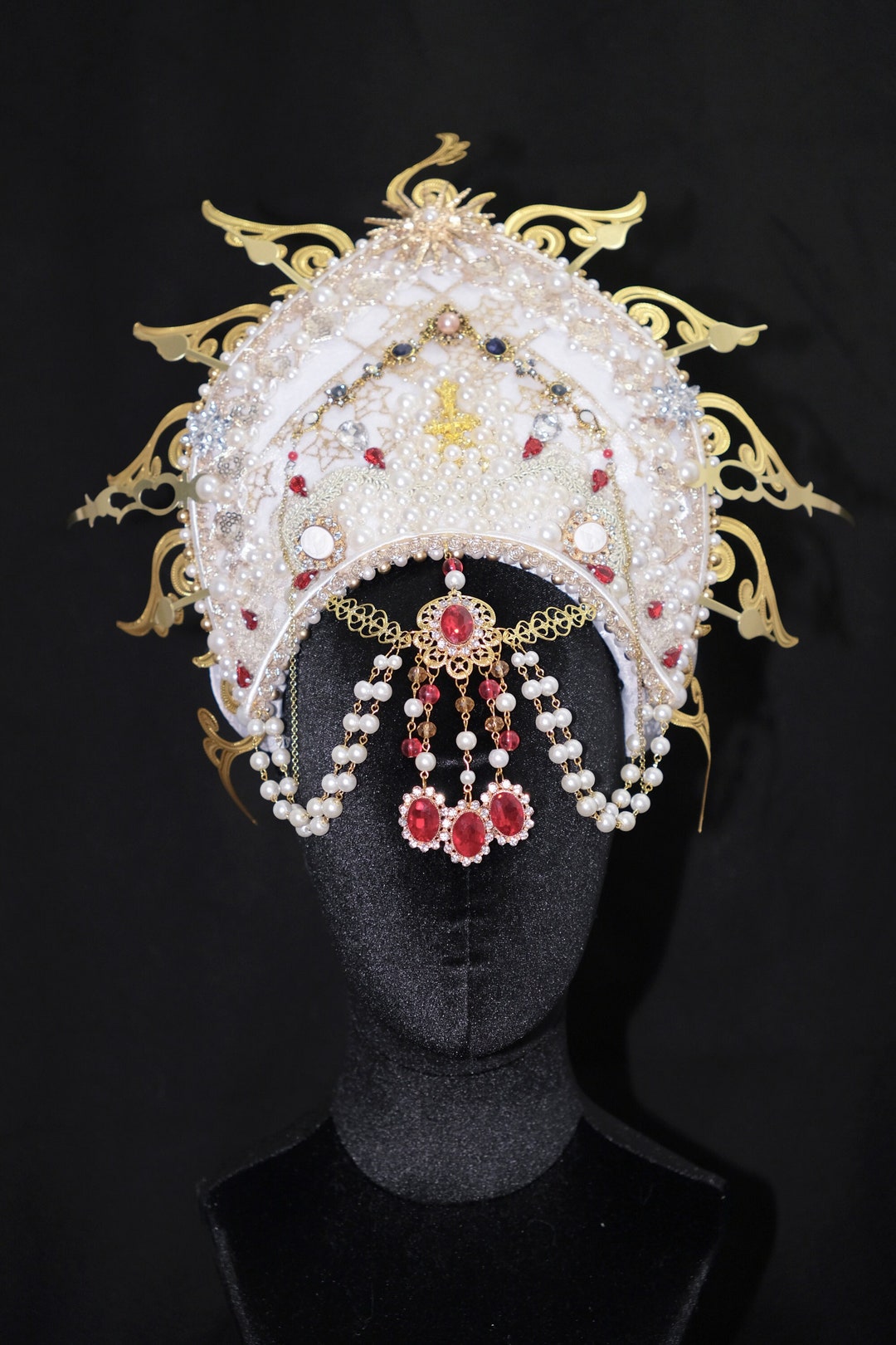 Tudor Crown Bishop's Mitre Pope Hat White Lolita Halo Rococo Tiara ...