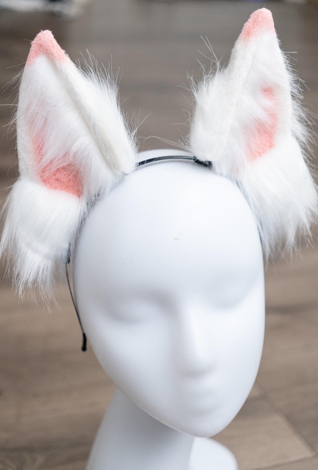 White Fox Ears With Pink Tips, Fennec Fox Ears, Cosplay Anime Headwear ...
