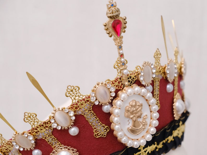 Lolita Tudor Crown Red Gold Rococo Tiara Imperial Religious Queen ...