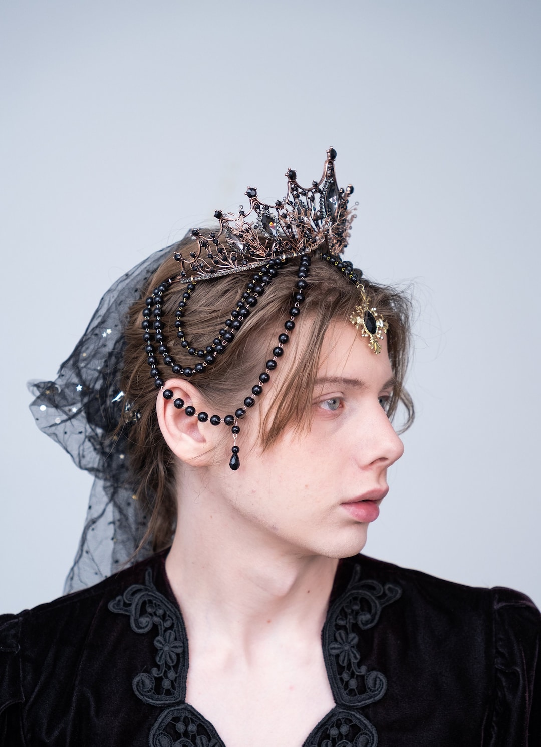 Gothic Lolita Tiara Veil Black Red Vampire Headdress Wedding Lolita ...