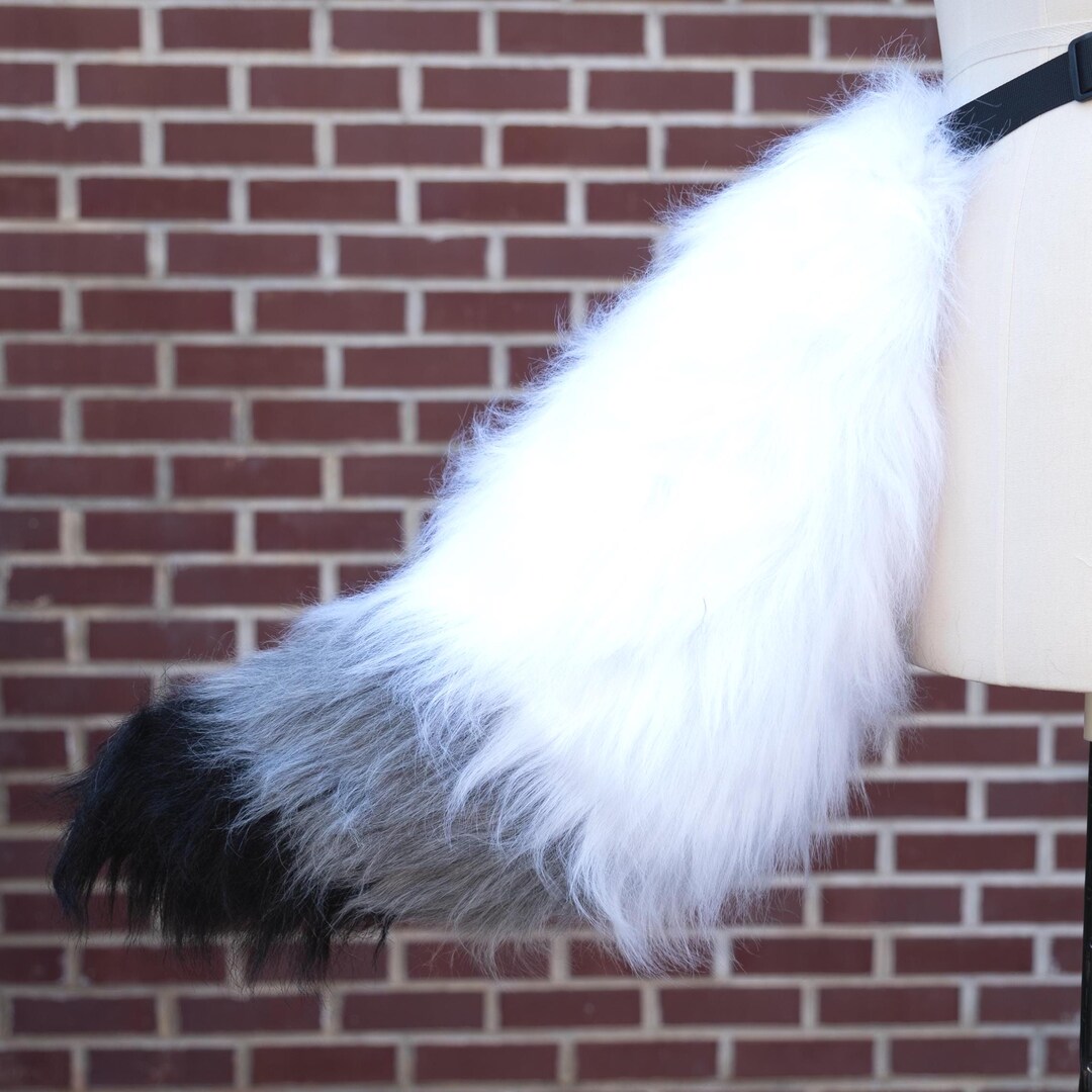 White Fox Tail With Black Tip, 24 In, Big Fox Tail, Furry Cosplay ...