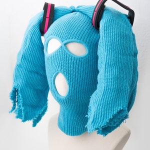 Miku Knitted Hat Ski Mask Blue Winter Outdoor Sports, Cosplay Supply - Etsy