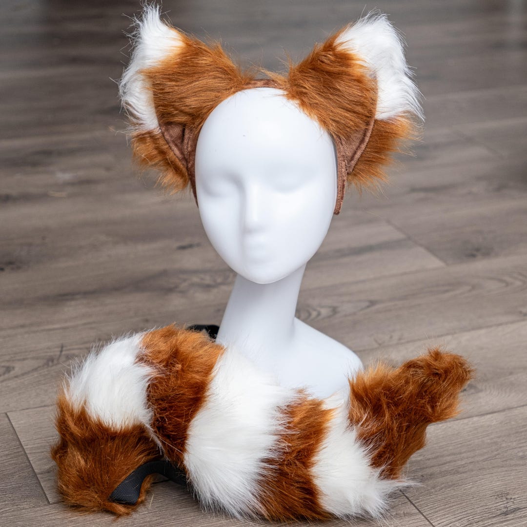 Ringtail Ears Tail, Brown White Raccoon Ears Tail, Brown White Civet ...