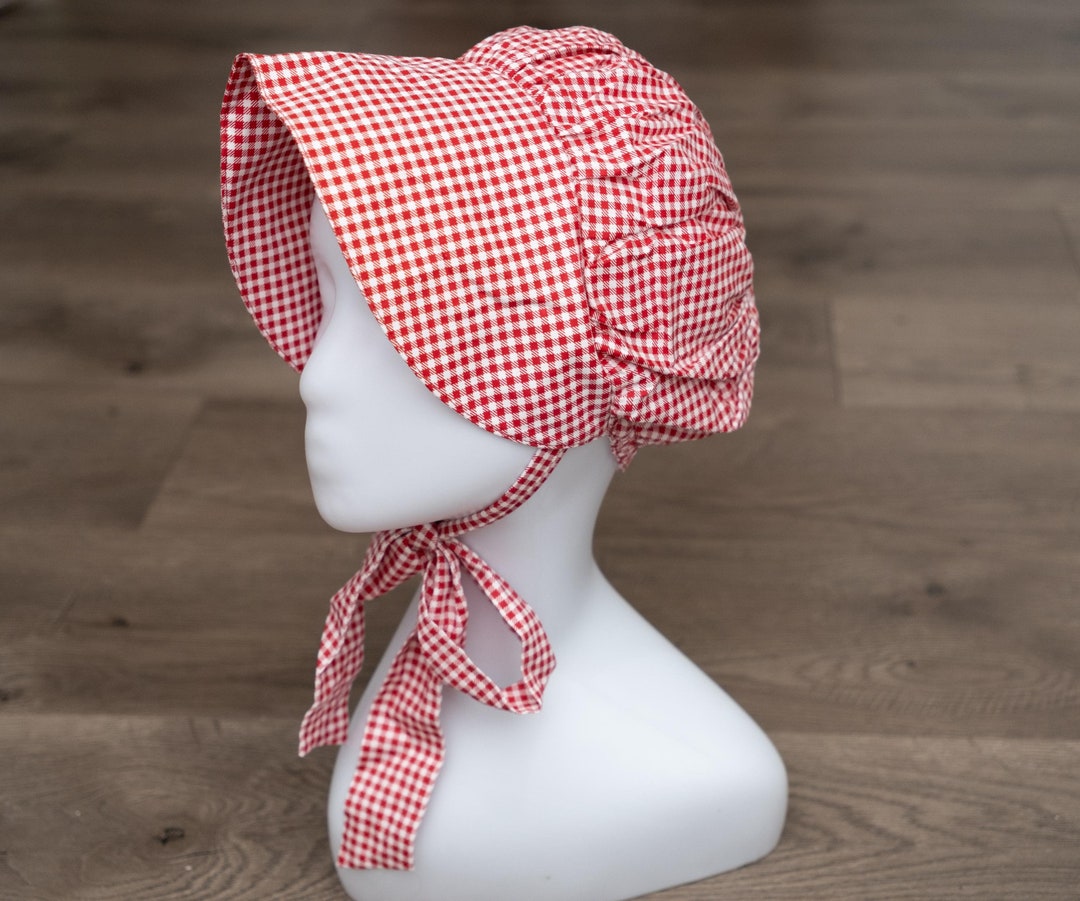 Medieval Bonnet, Red White Plaid, Renaissance Cotton Bonnet, Adult ...