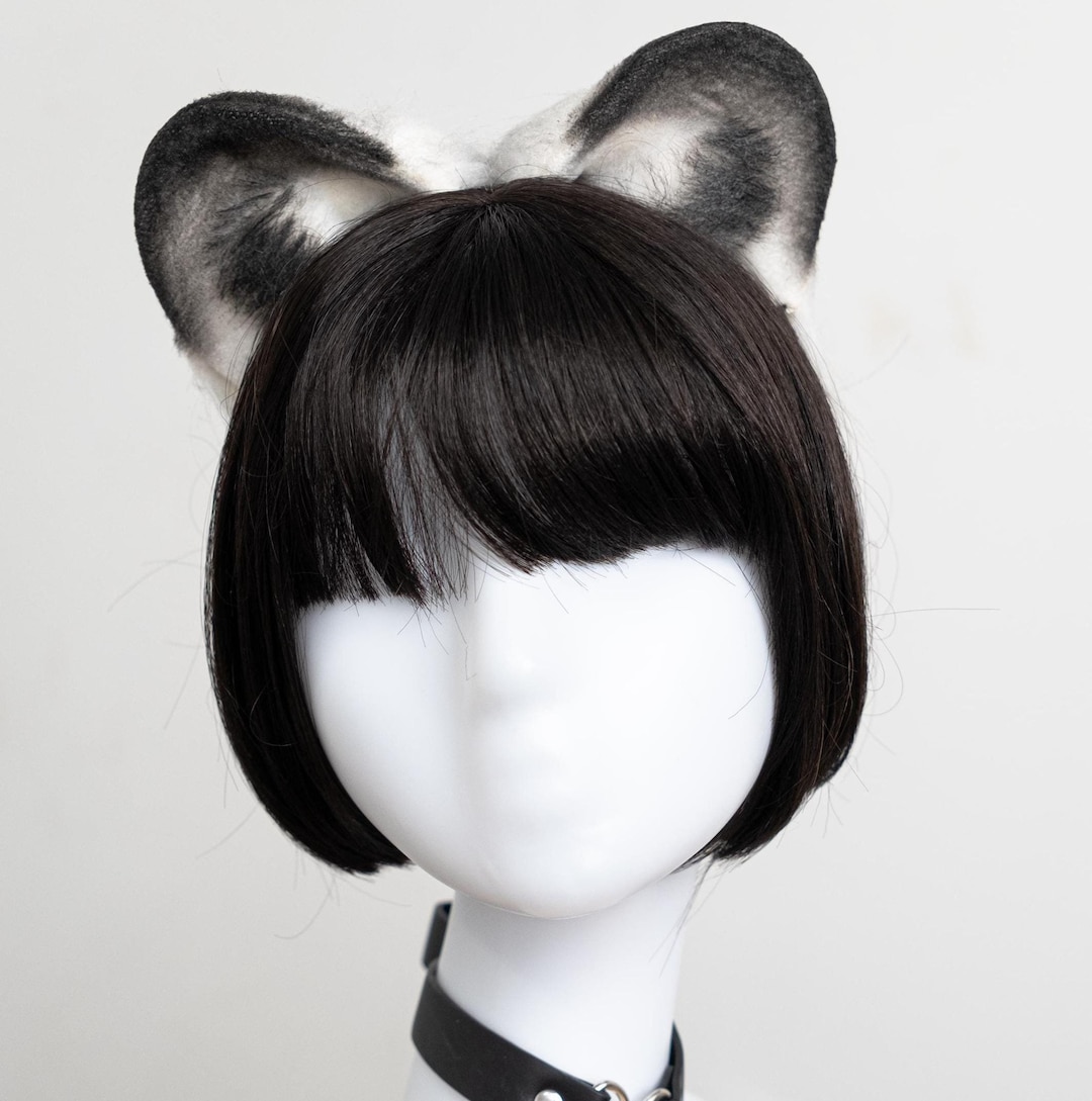 Black Bear Ears, Hamster Ears, Black and Gray Bear Ears, Furry Round ...