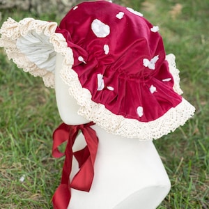 Red Button Mushroom Hat With White Dots, Decorated With Cotton Laces ...