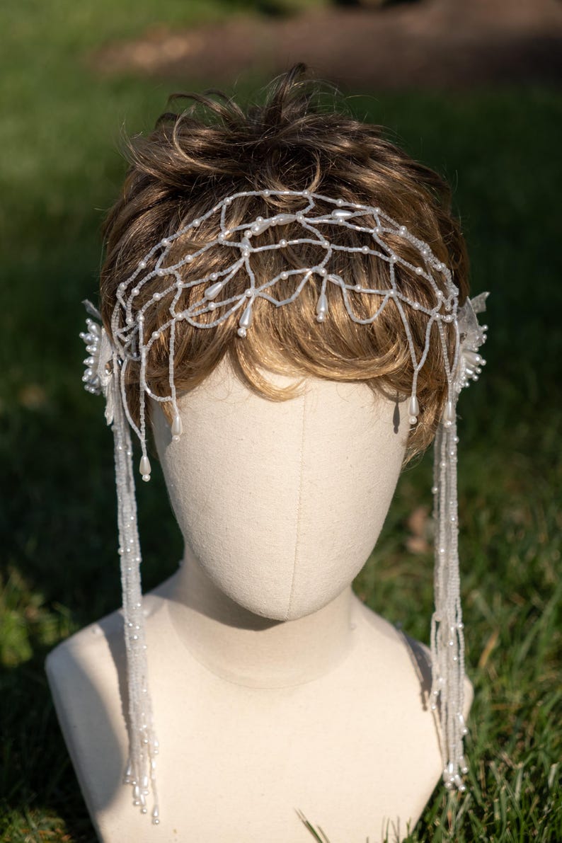 Gatsby Headpiece, White, Bead and Sequin, Jazz Age, Flapper Headband ...