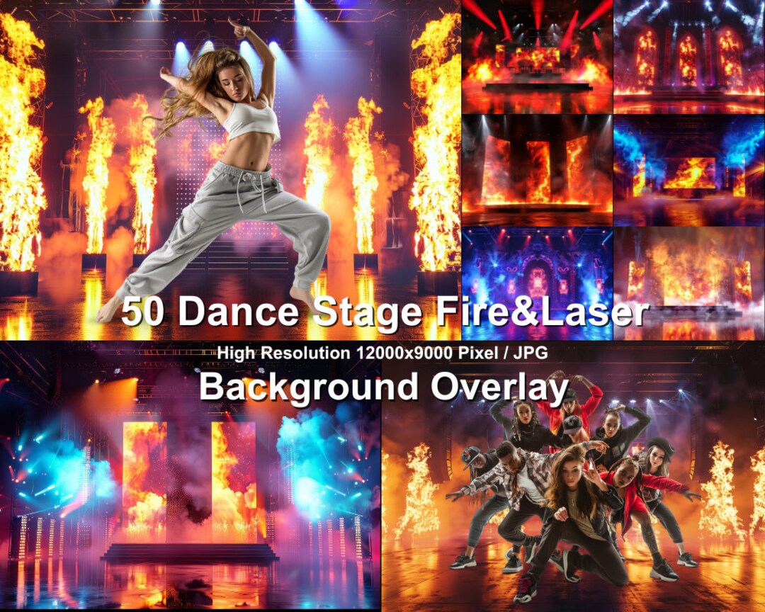 Dance Stage Fire & Laser Backgrounds: 50 Sports Photo Overlays (digital ...