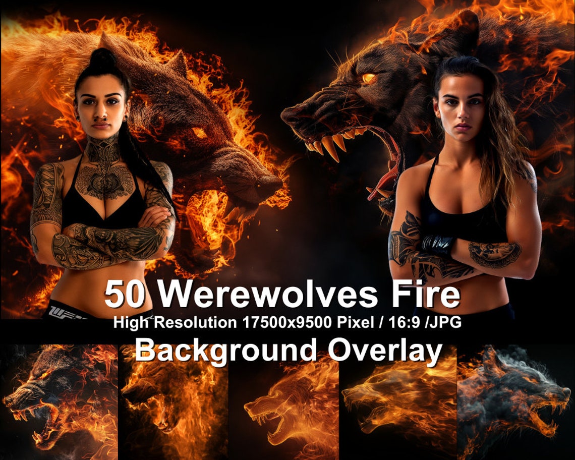 50 Werewolves Fire Themed Images for Sports Photo Backgrounds, Featuring Digital Backdrops ...