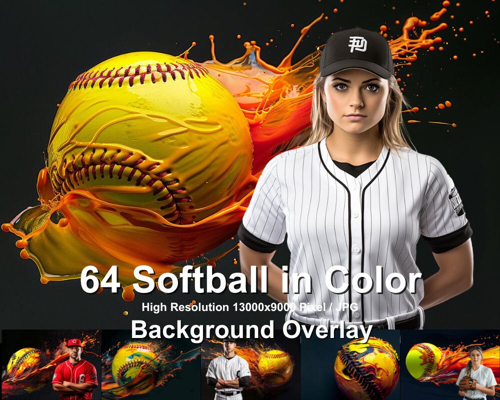 64 Softball in 3D Color-themed Images for Sports Photo Backgrounds ...