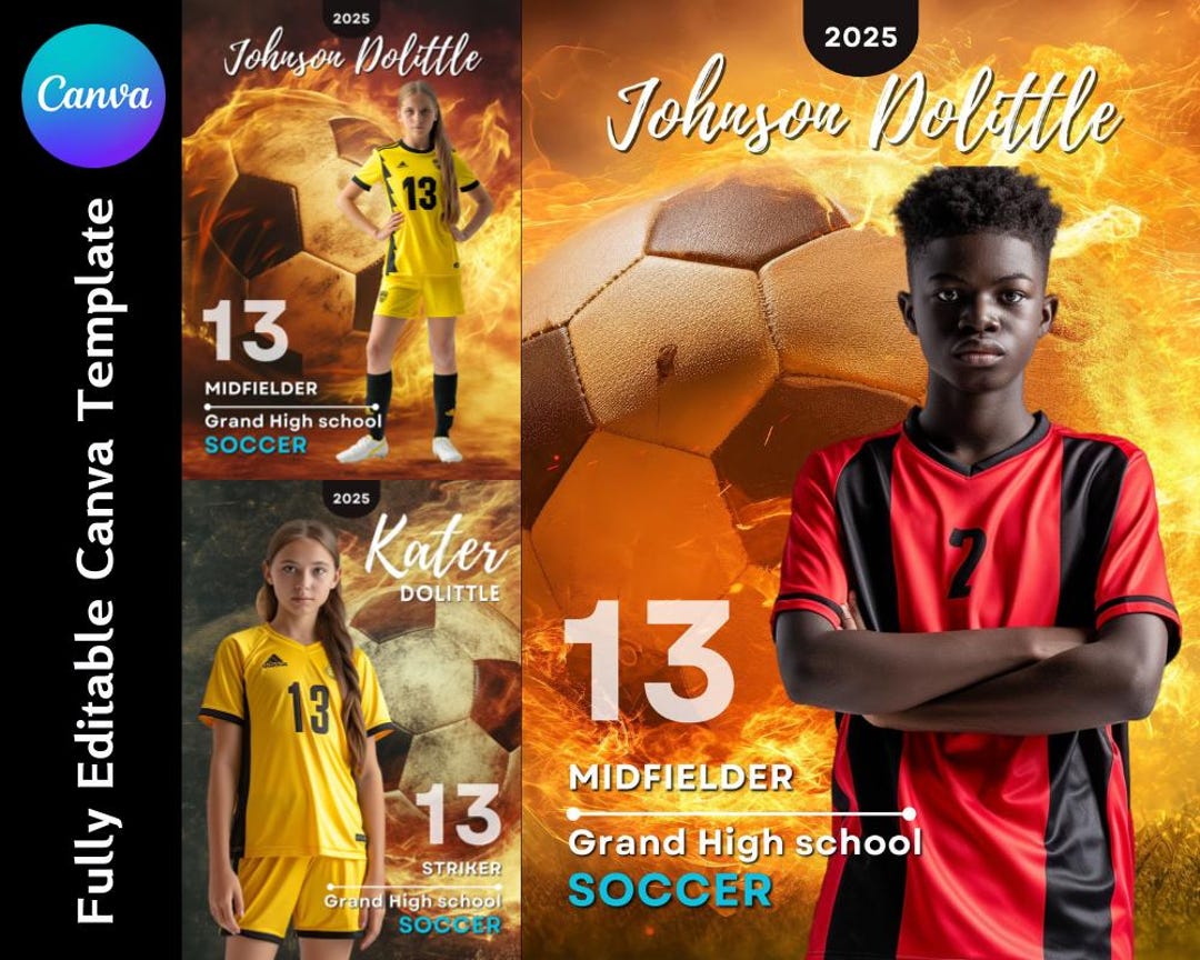 Soccer Football Player Canva Template | Soccer Custom Poster, Senior ...