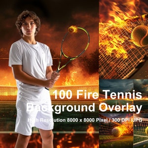 Fire Tennis Photo Backgrounds: 100 Photoshop Overlays (digital Download ...