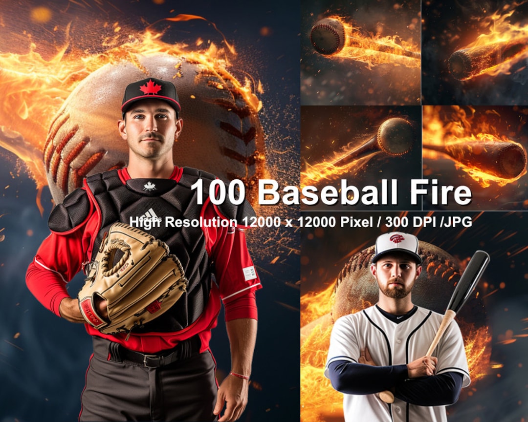 100 Fire Baseball Photo Overlays: Sports Photography Backdrops (digital ...
