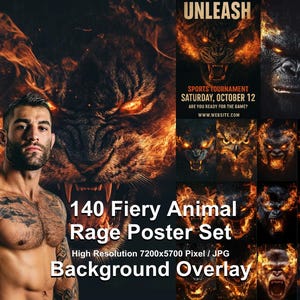 Fiery Animal Rage Poster Set: Sports Motivation Art (digital Download ...