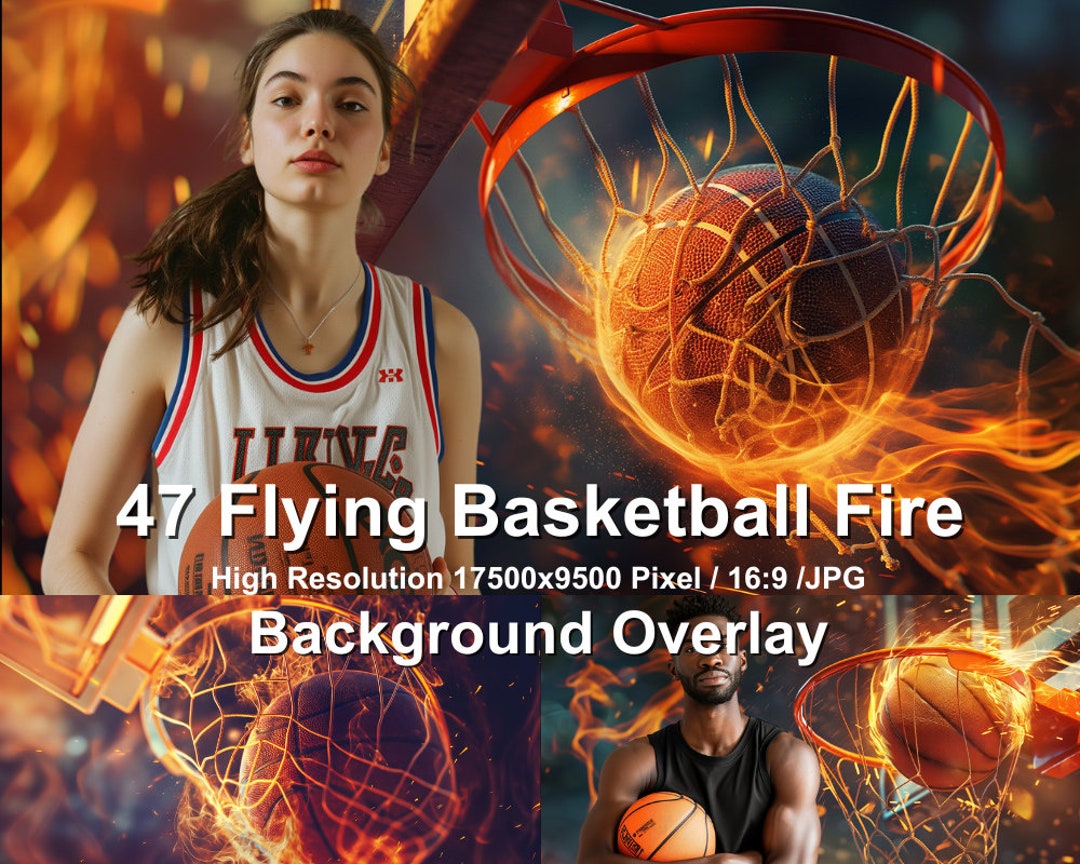 Flying Basketball Fire Digital Backdrop: Sports Photo Overlays (47 ...