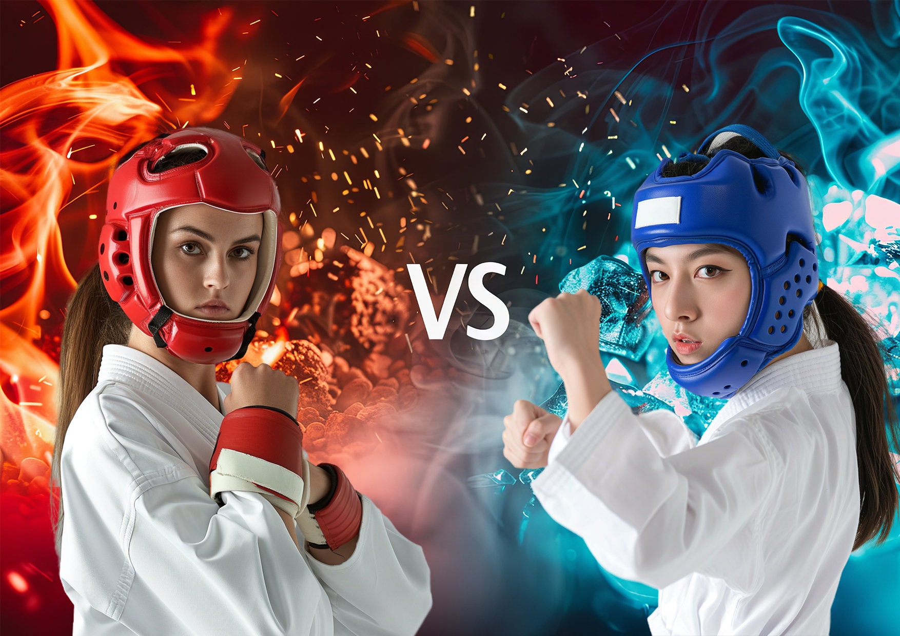 Fighting Game Fire and Ice Digital Background: Perfect for Sports ...