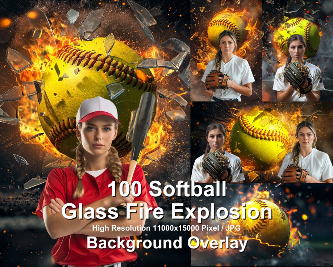 Softball Fire Explosion Backgrounds: 100 Sports Photo Overlays (digital ...