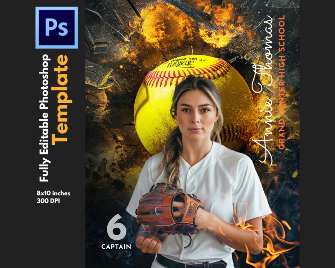 Softball Explosion Poster Template: Under the Lights Photography (PSD ...