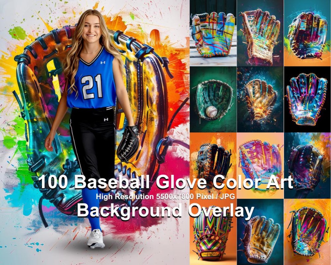 Baseball Glove Color Art: 100 Sports Photo Backgrounds (digital ...