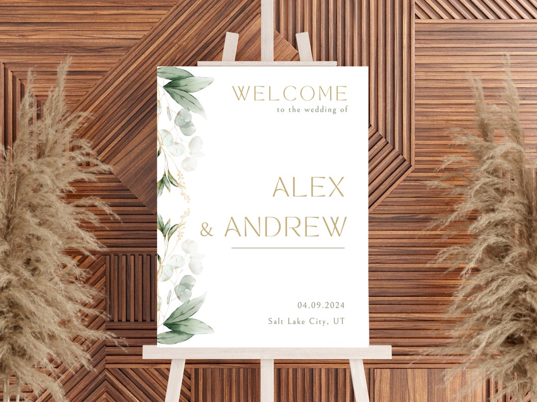Eucalyptus Welcome Sign Template, Large Vertical Welcome Sign, Greenery ...