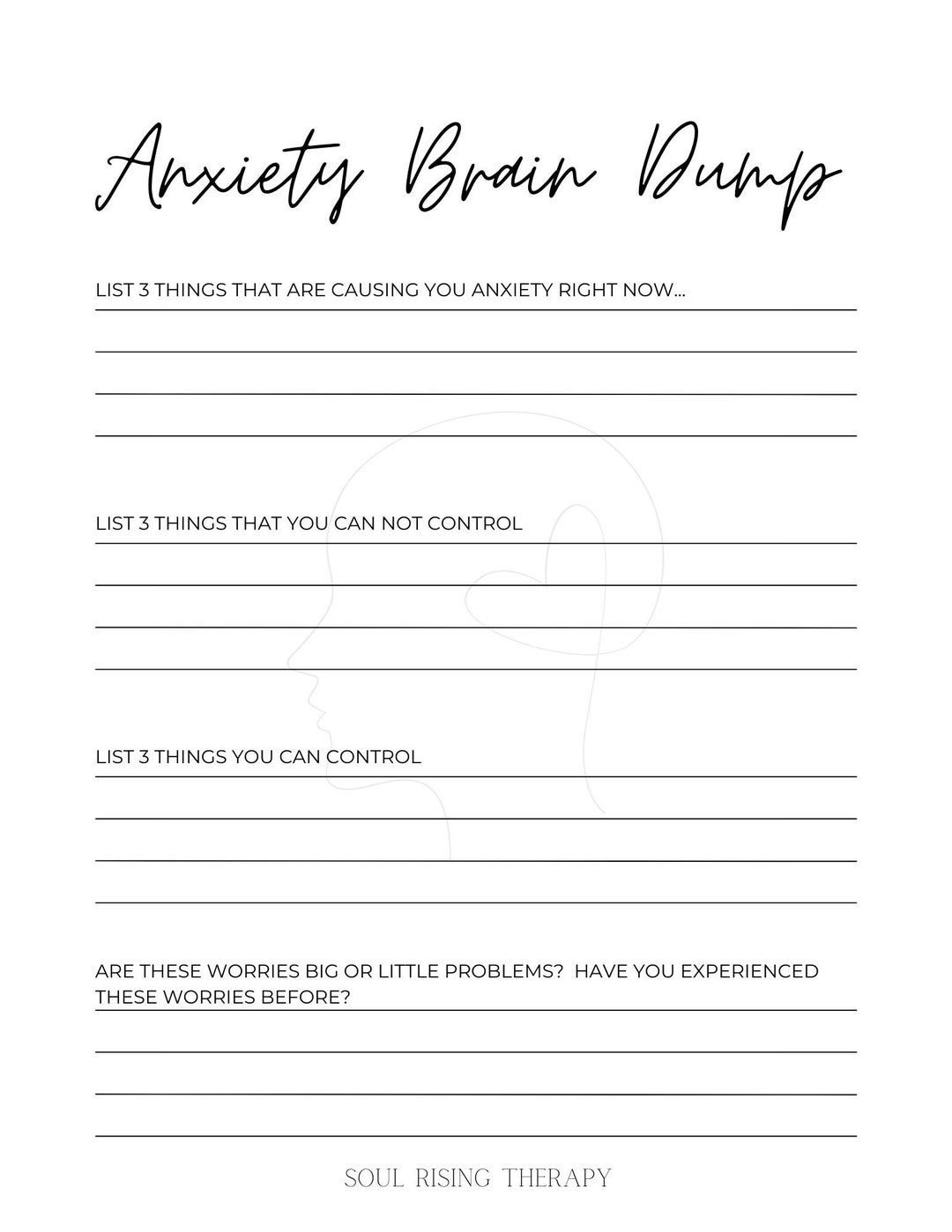 Anxiety Brain Dump Worksheet - Etsy