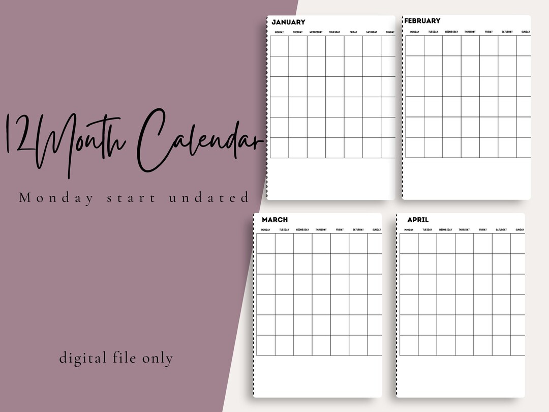 12 Month Undated Calendar Sunday Start - Etsy