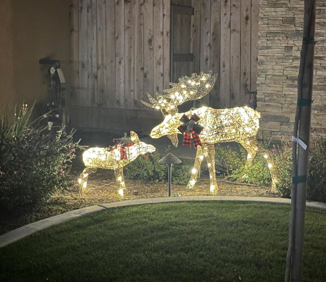 2-piece Moose Family Lighted Rattan Outdoor All-weather - Etsy