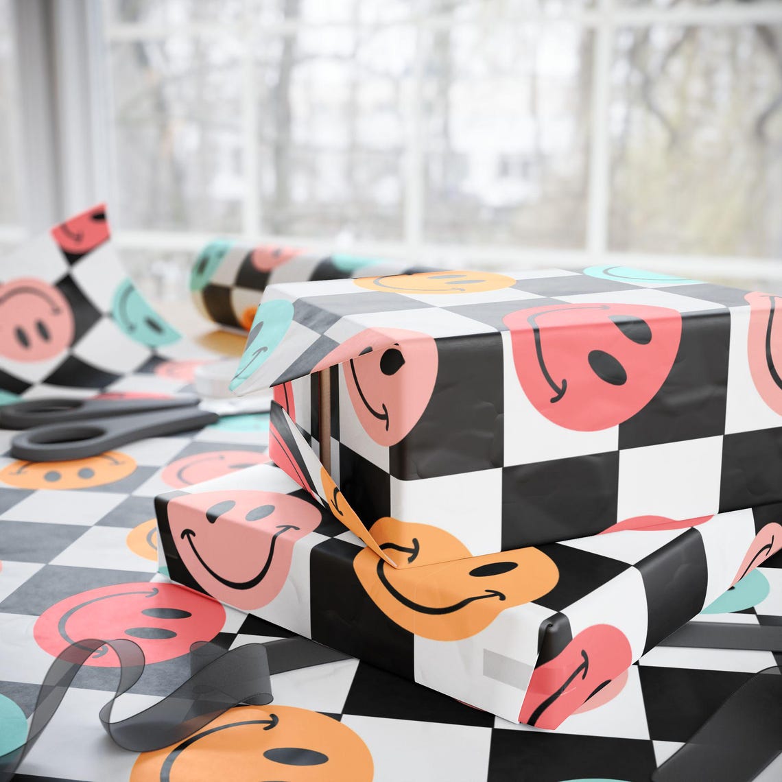 Colorful Smiley Face Wrapping Paper Roll, Fun Gift Wrap for Birthdays ...
