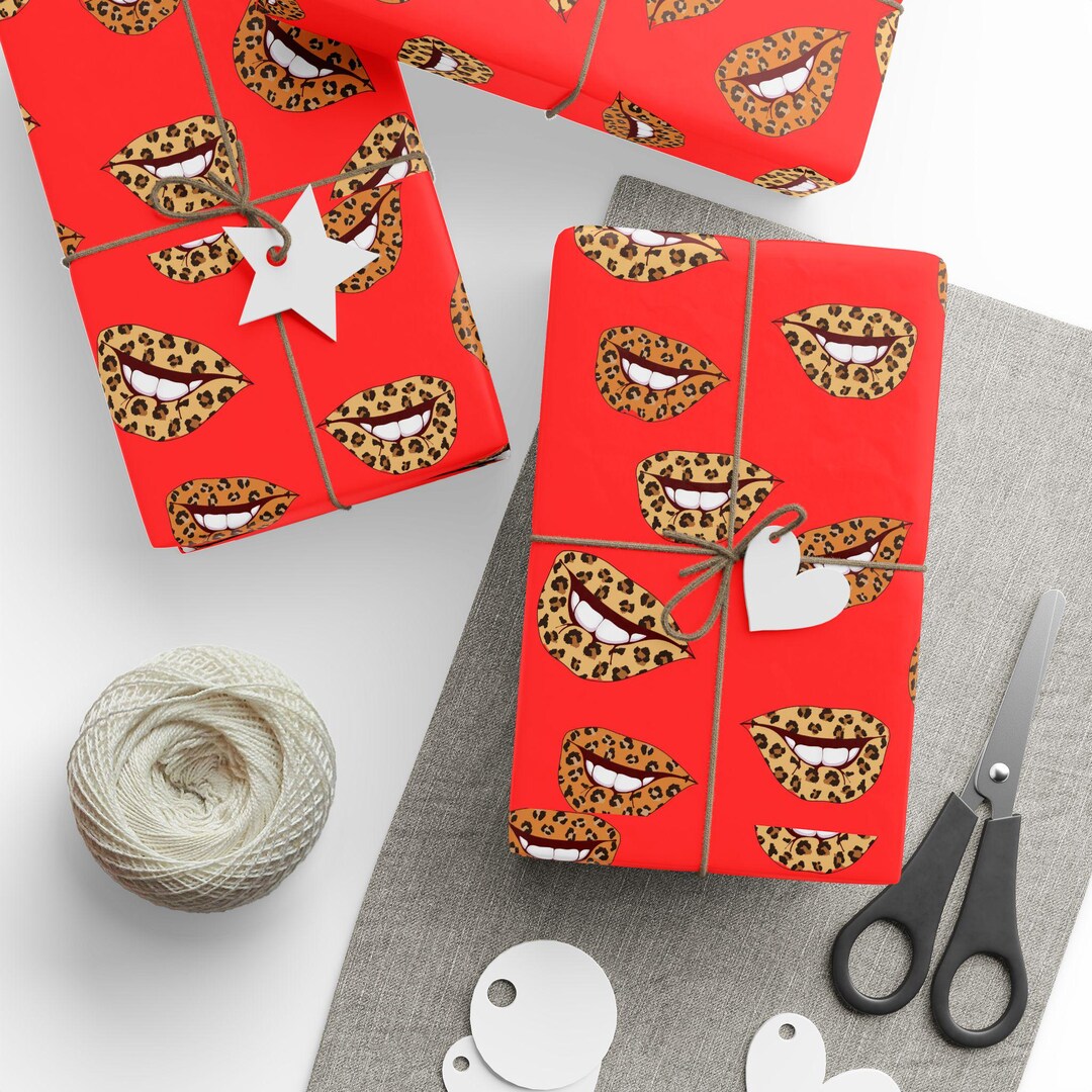 Red Cheetah Lips Wrapping Paper | Bold Gift Wrap - Etsy