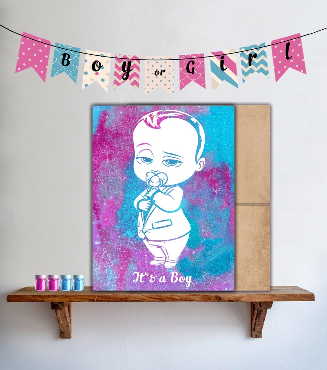 Glitter Gender Reveal Kit Canvas| Gender Party | Method for Babyshow ...