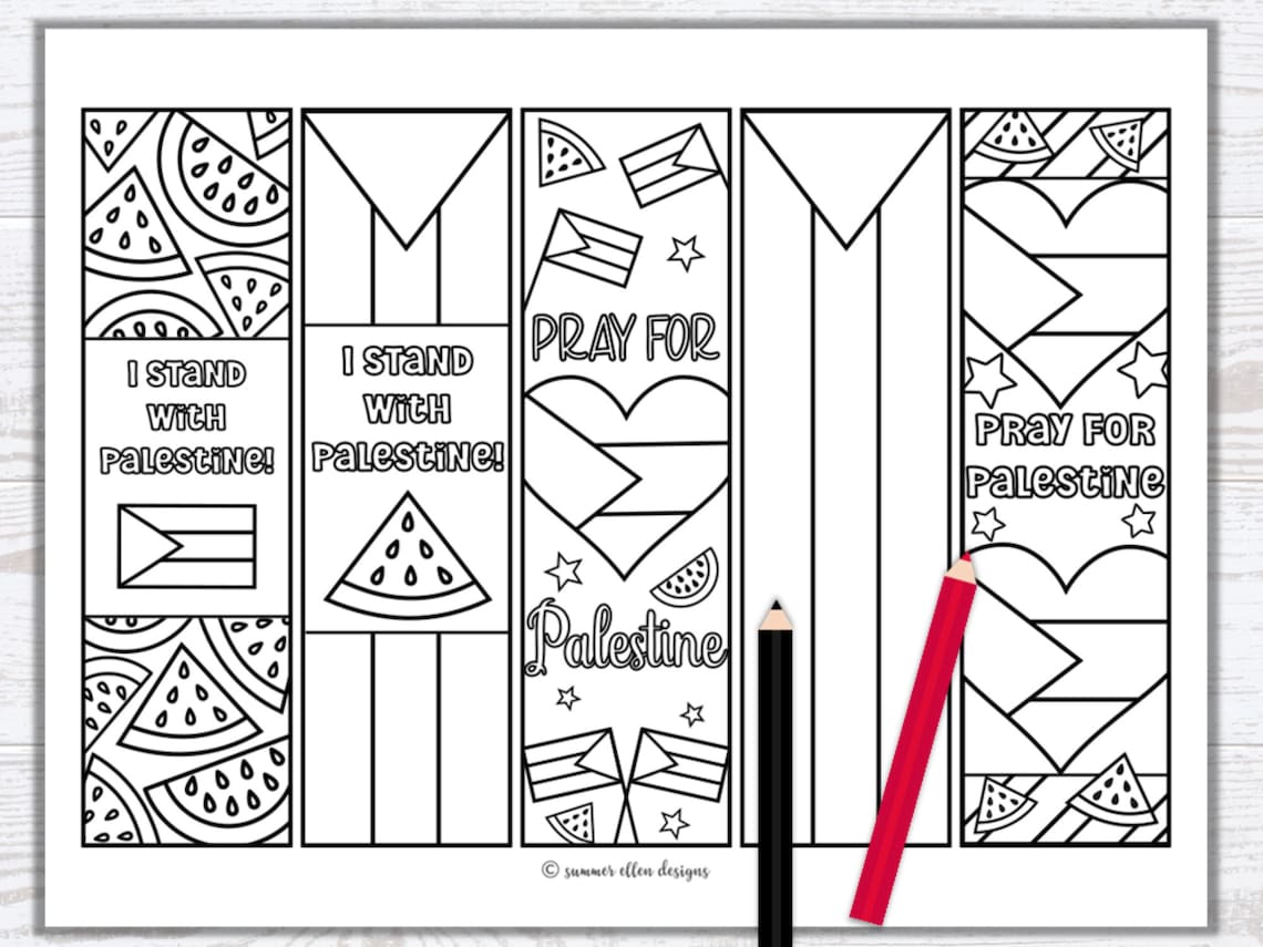 Support Palestine Coloring Bookmarks Printable Bookmarks With I Stand ...