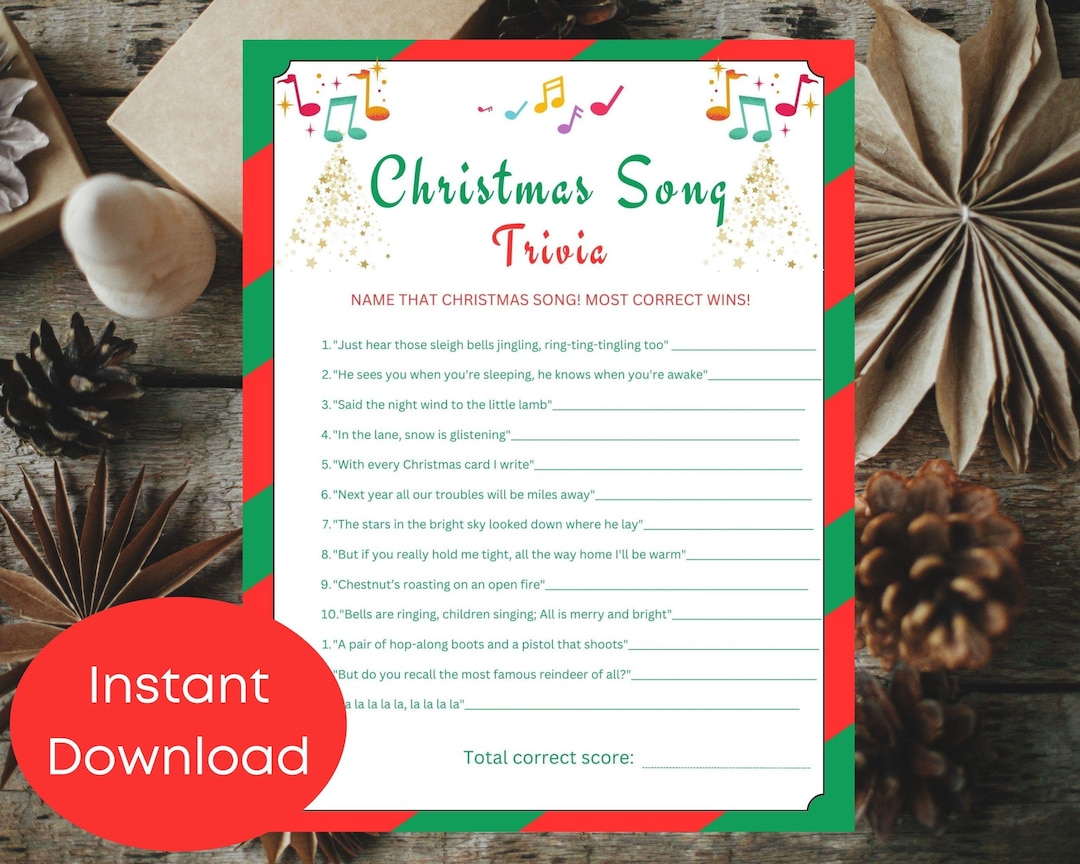 Christmas Song Trivia Printable, Christmas Song Trivia Game, Christmas ...