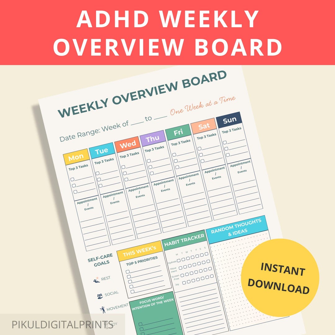 ADHD Weekly Overview Board | Printable Weekly Planner for ...