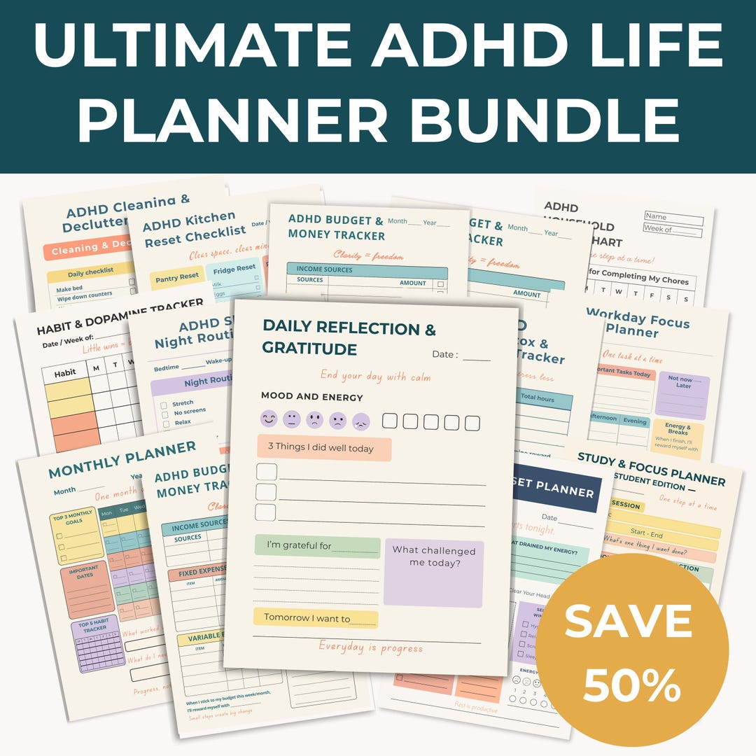 Ultimate ADHD Life Planner Bundle | 15+ Printable ADHD Planners ...