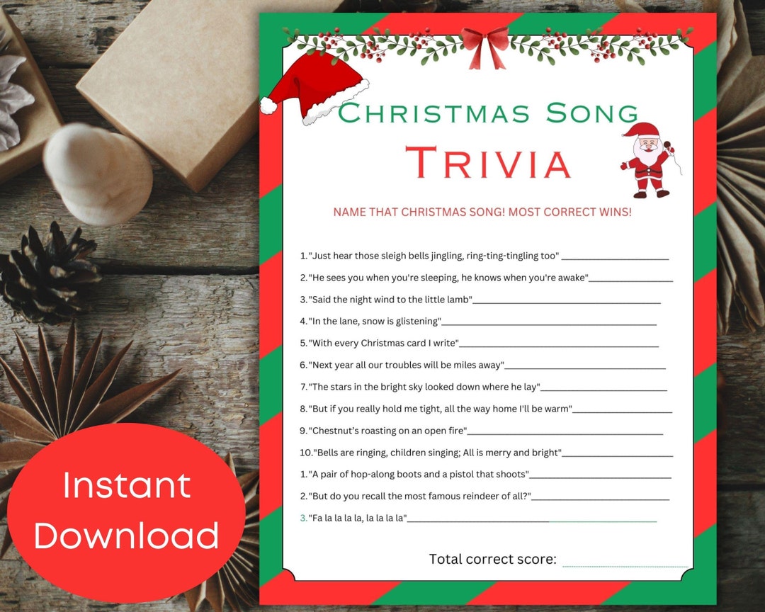 Christmas Song Trivia Printable, Christmas Song Trivia Game, Christmas ...